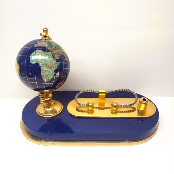 Office | Gemstone Globe Desk Set Business Card Pen Holder Blue Map ...